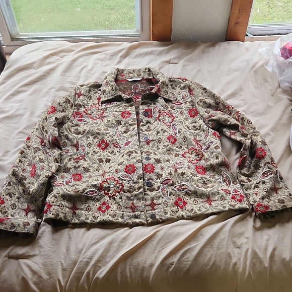 Laura Ashley | Jackets & Coats | Laura Ashley Floral Jacket Red And ...
